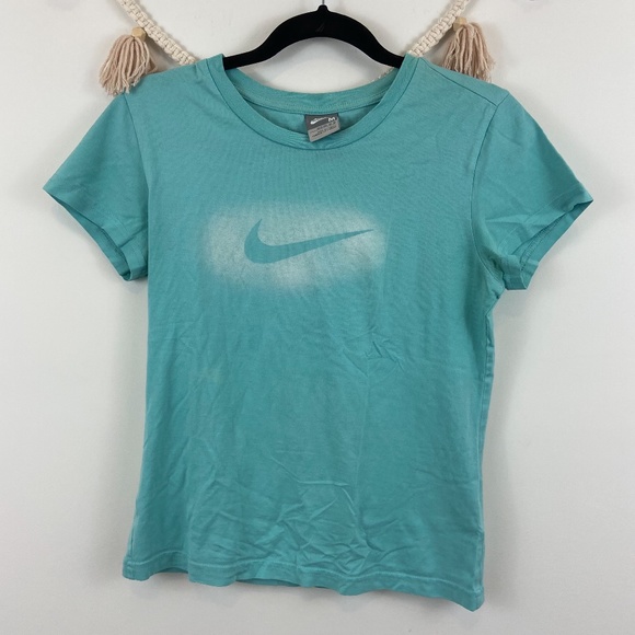 Nike | Tops | Nike Teal Swoosh Logo Short Sleeve Graphic Tee | Poshmark